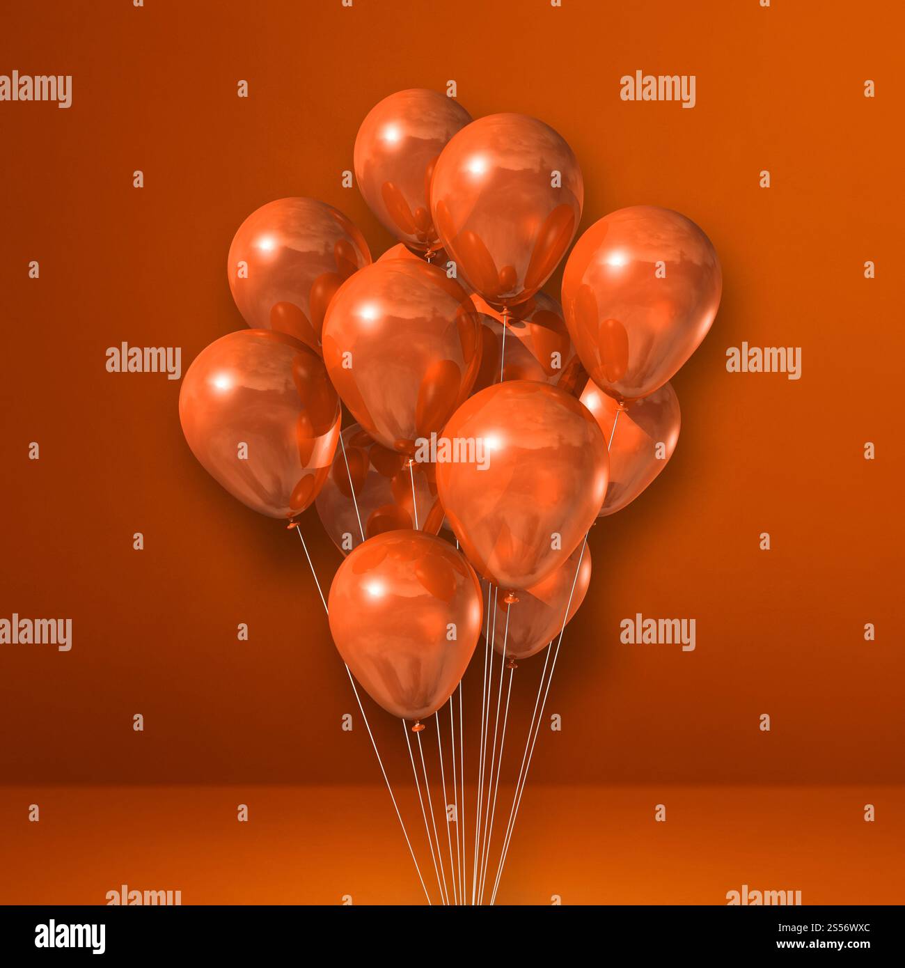 Orange balloons bunch on orange wall background. 3D illustration render ...