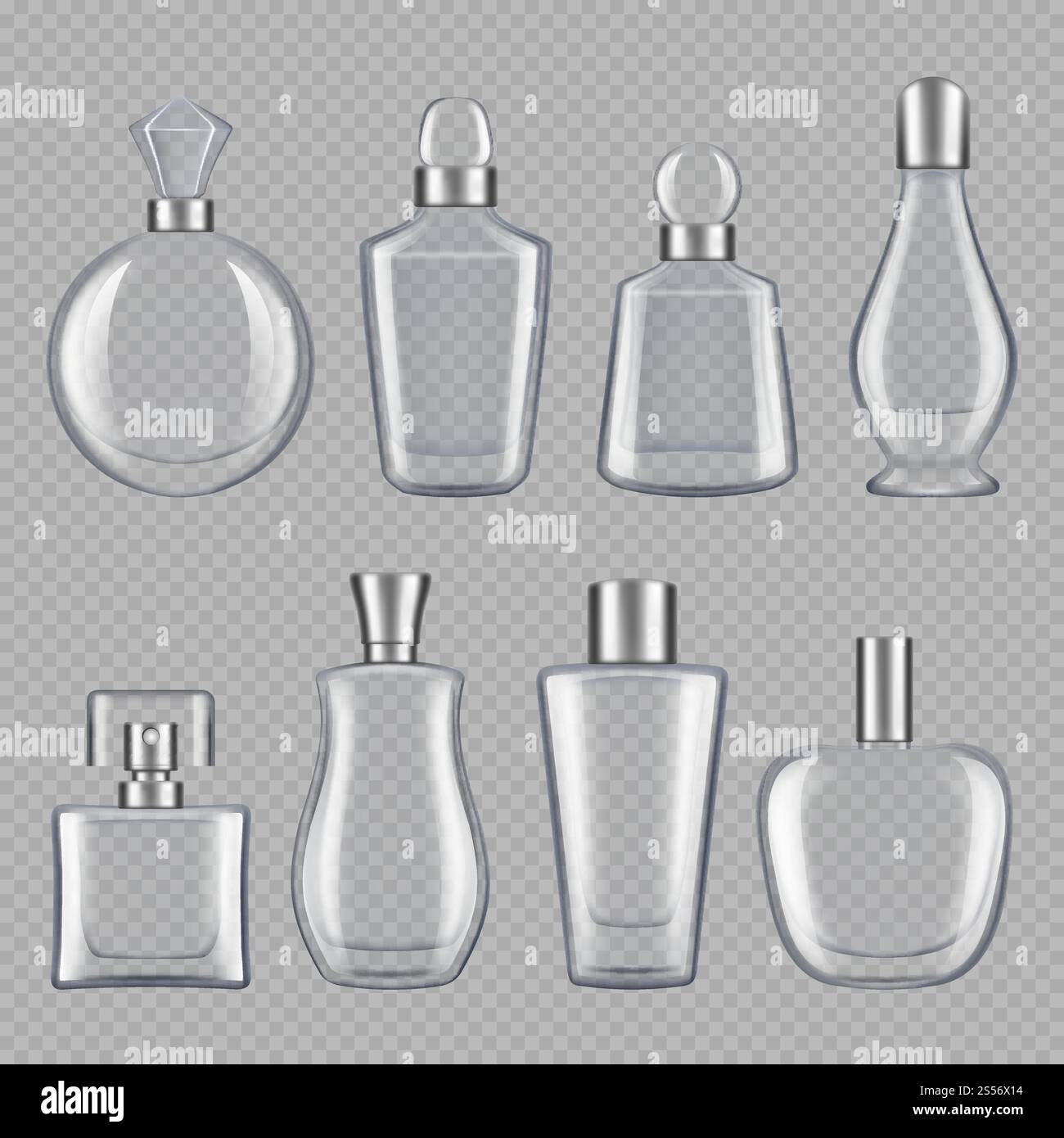 Perfumes bottles. Realistic pictures of glass bottles. Vector bottle ...