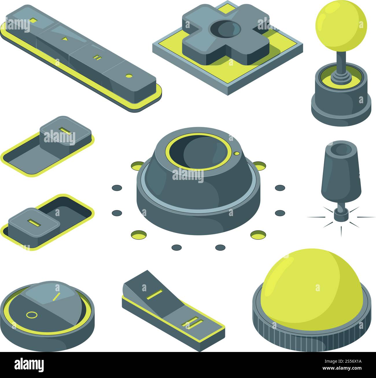 UI 3D buttons. Isometric pictures of various buttons. Web element start ...