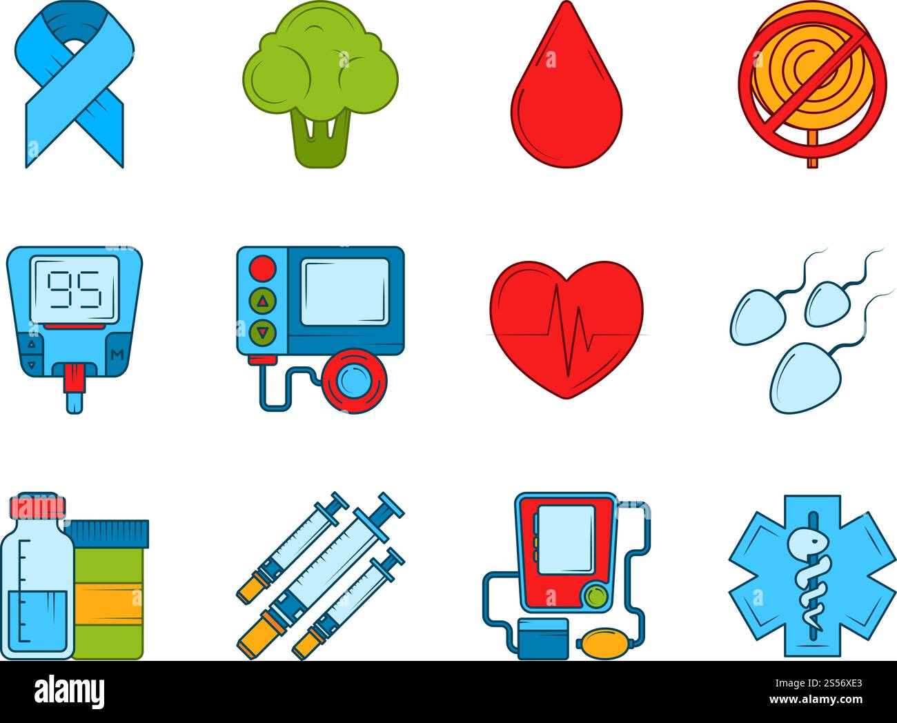 Diabetic medical symbols. Insulin, syringe and other medical icons set ...