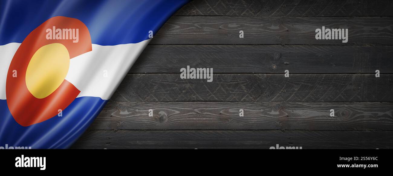 Colorado flag on black wood wall banner, USA. 3D illustration. Colorado ...
