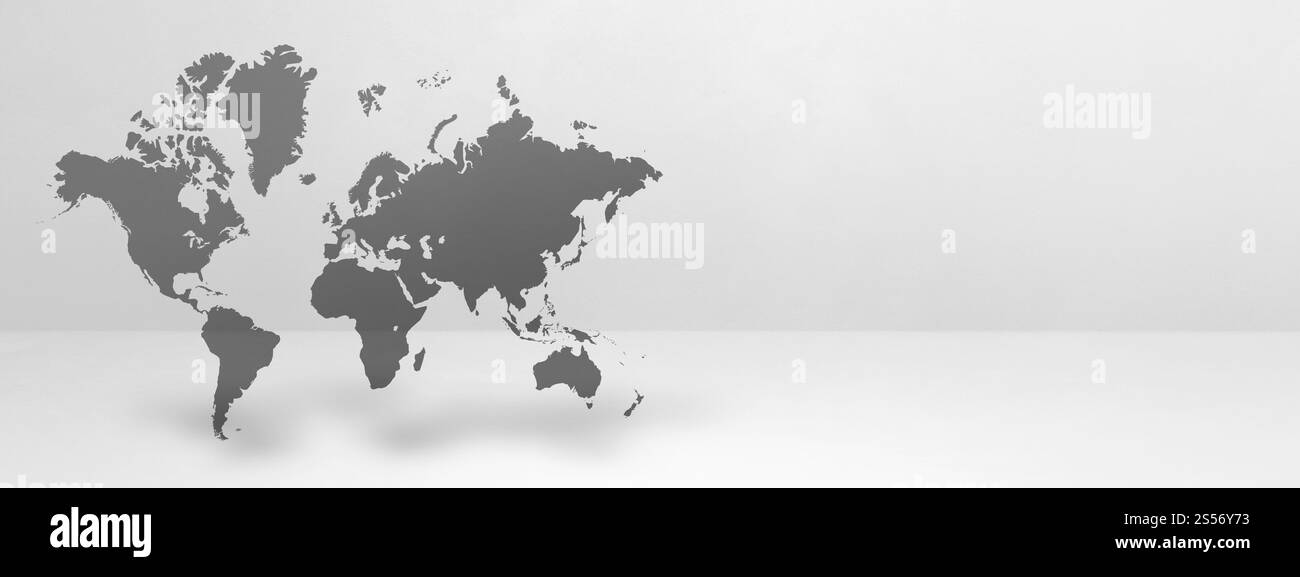 World map isolated on white wall background. 3D illustration ...