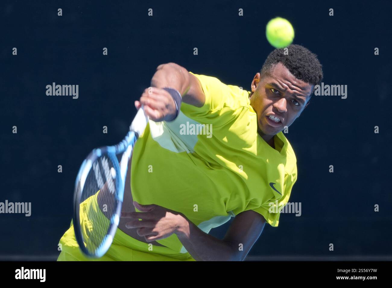 Melbourne, Australia. 14th Jan, 2025. 30th seed GIOVANNI MPETSHI PERRICARD of France in action ...