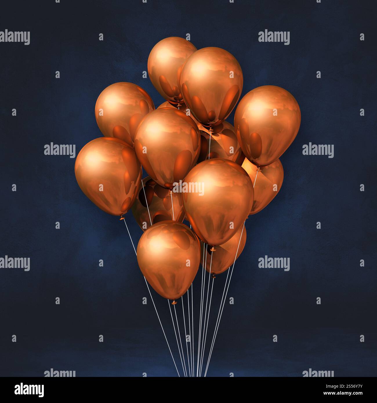 Copper balloons bunch on a black wall background. 3D illustration ...