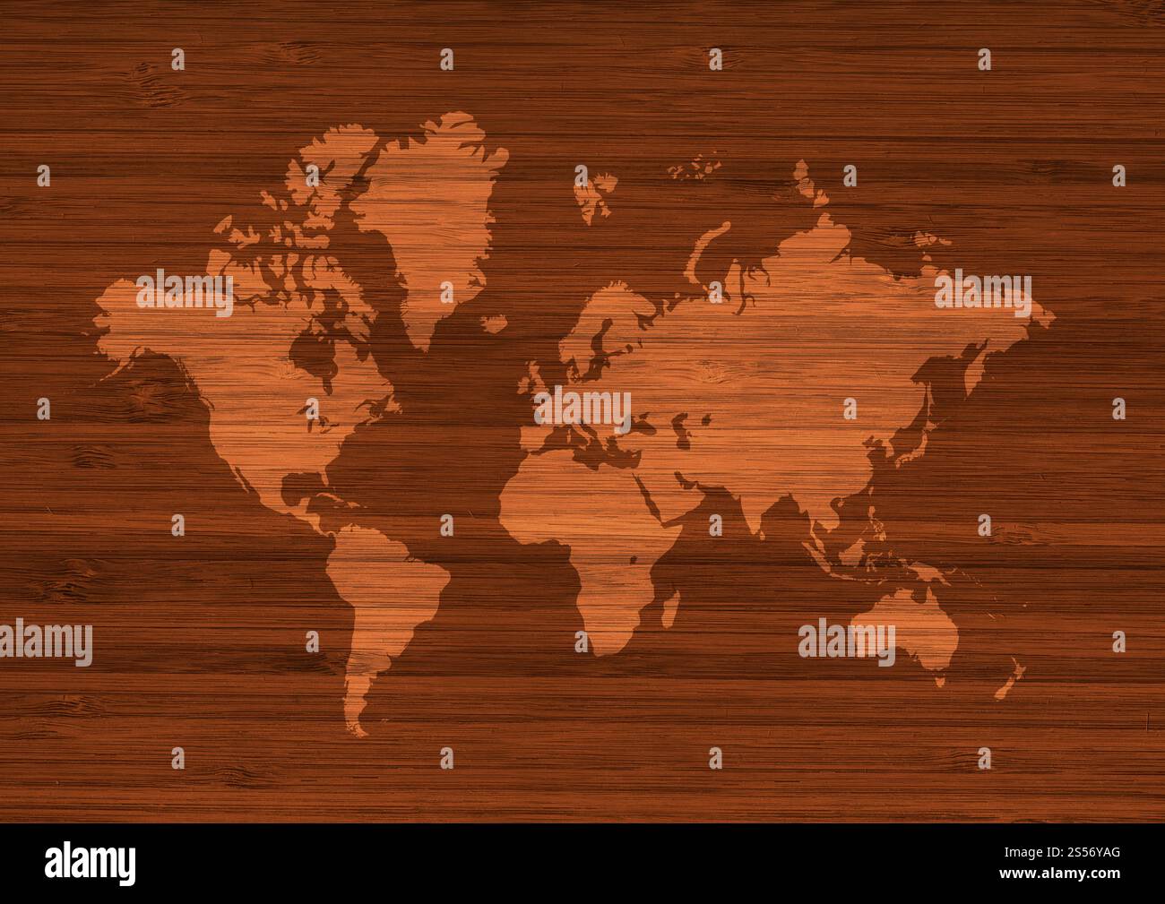 World map isolated on brown wooden wall background. World map on brown ...