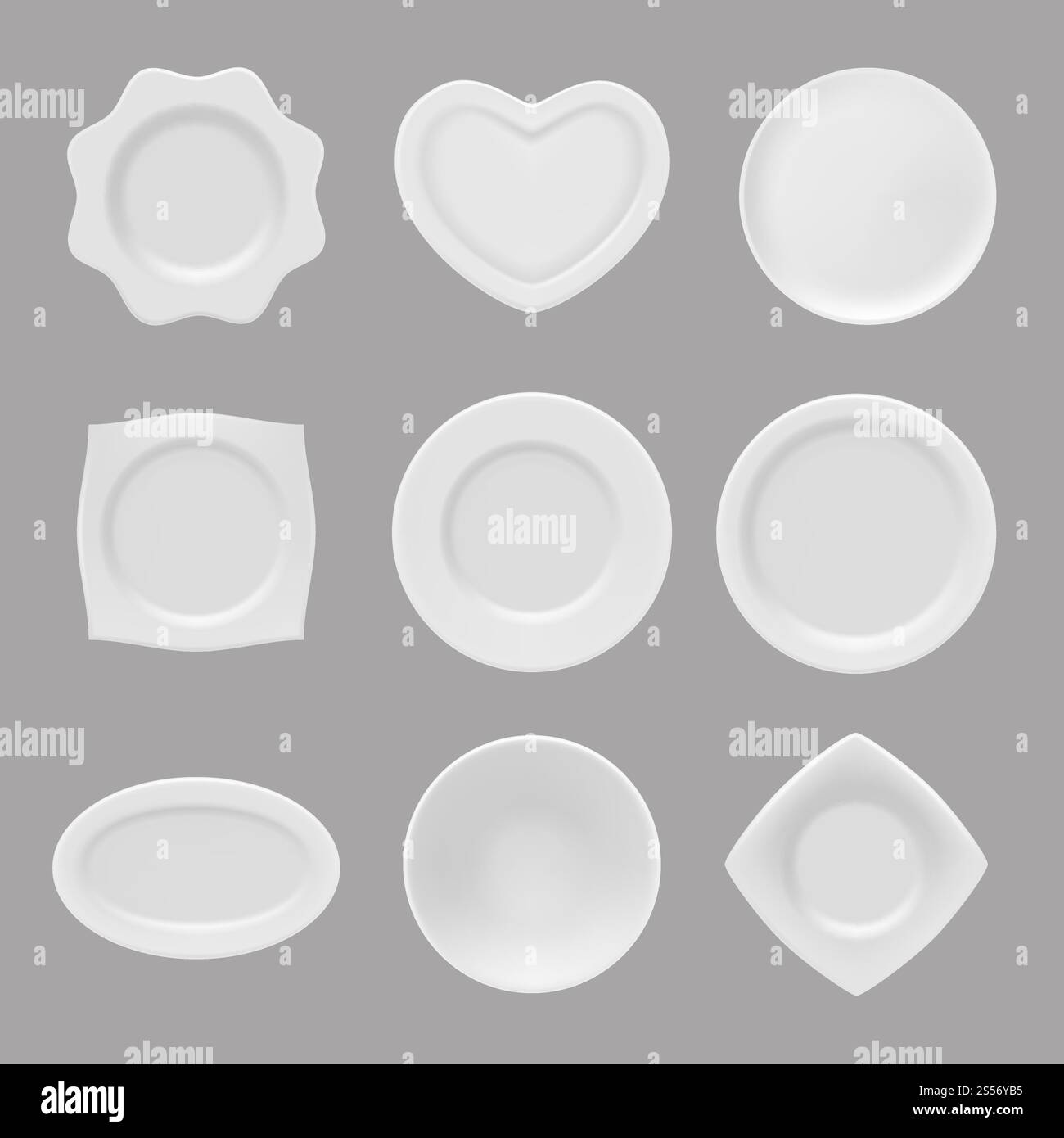 Realistic plates. Vector illustrations of realistic dishware. Kitchen ...