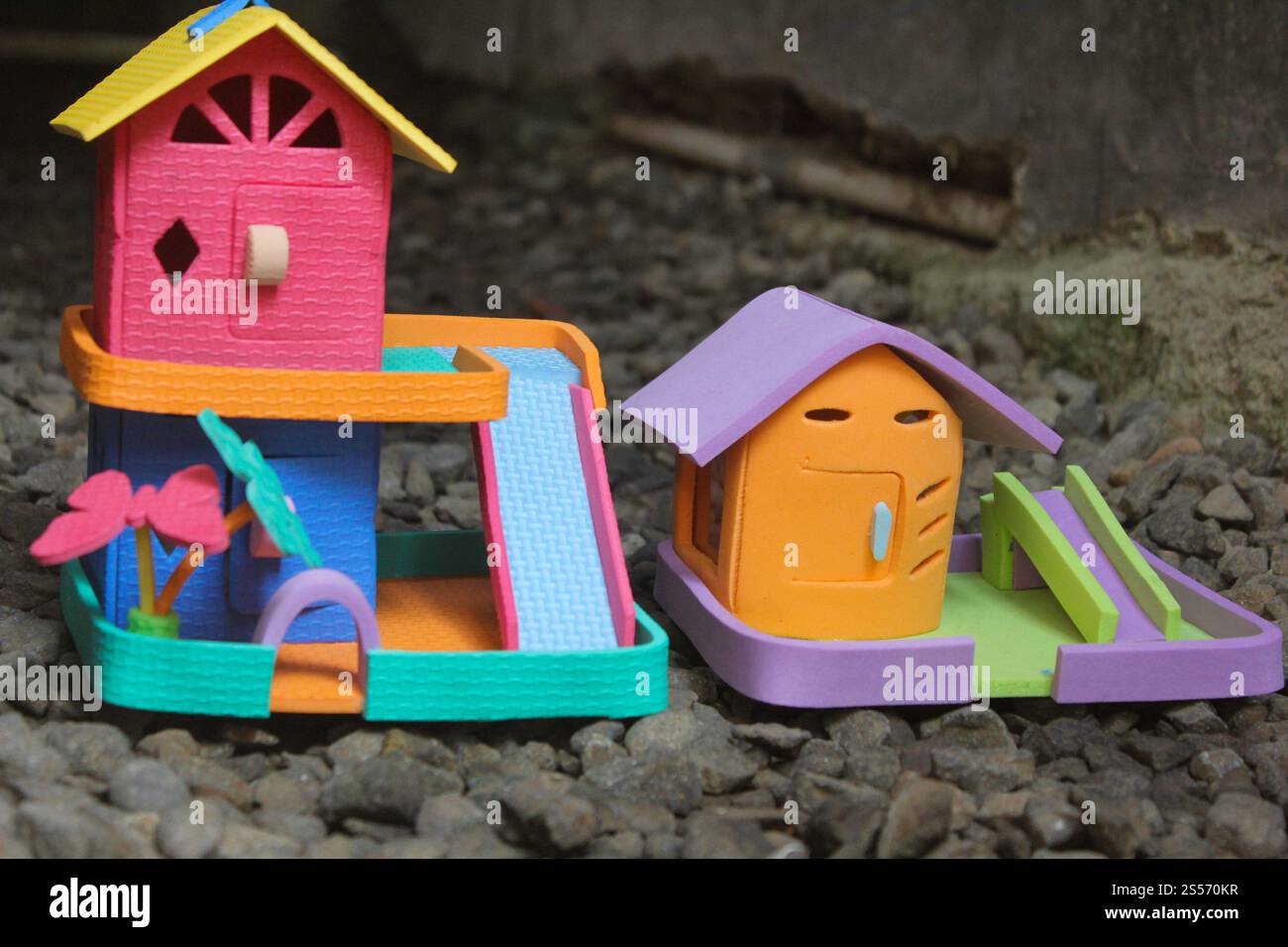 Coloful cardboard house miniature toy Stock Photo - Alamy