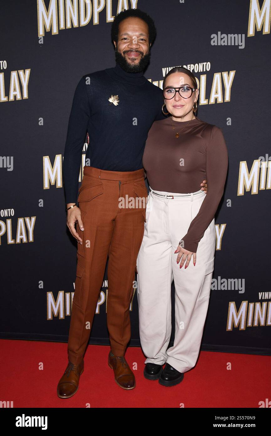New York, USA. 13th Jan, 2025. Jason Veasey (l) and guest attend the ...
