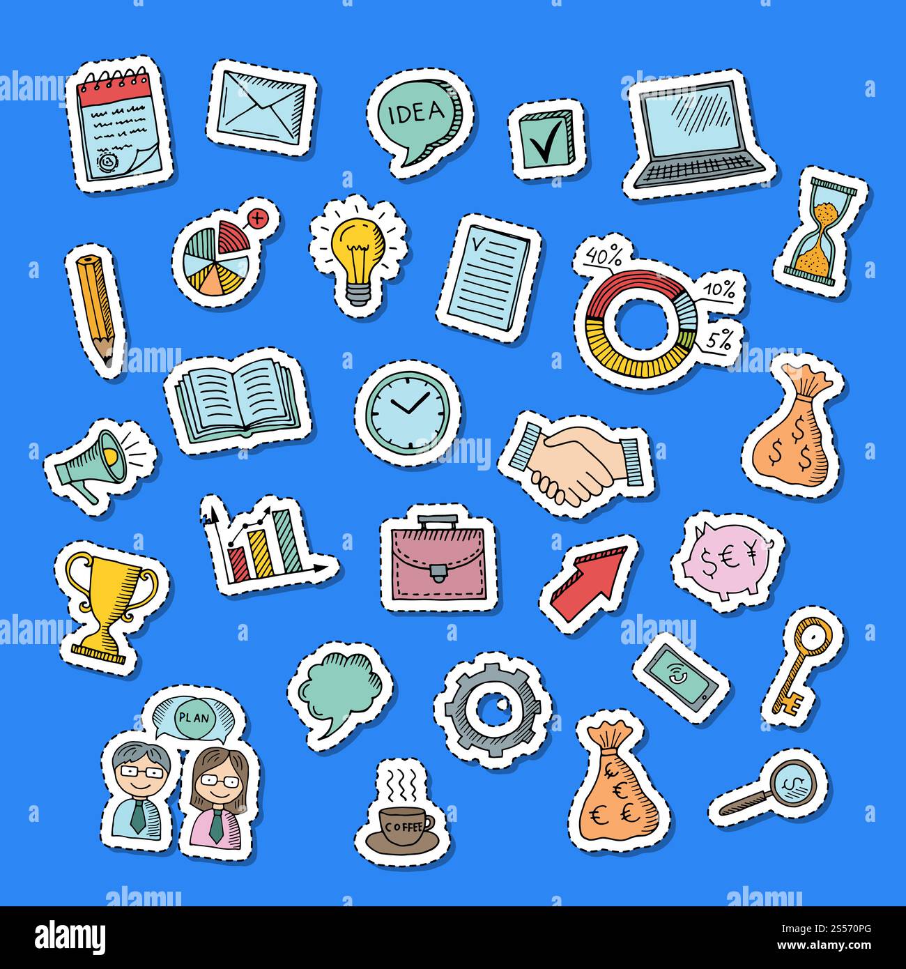 Vector business doodle icons stickers set illustration. Collection of ...