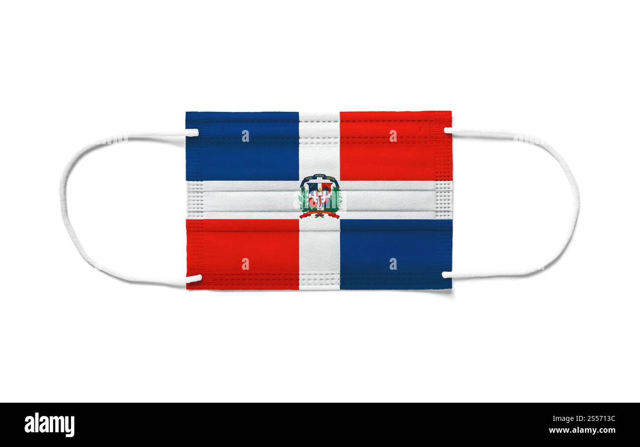 Flag of Dominican Republic on a disposable surgical mask. White ...