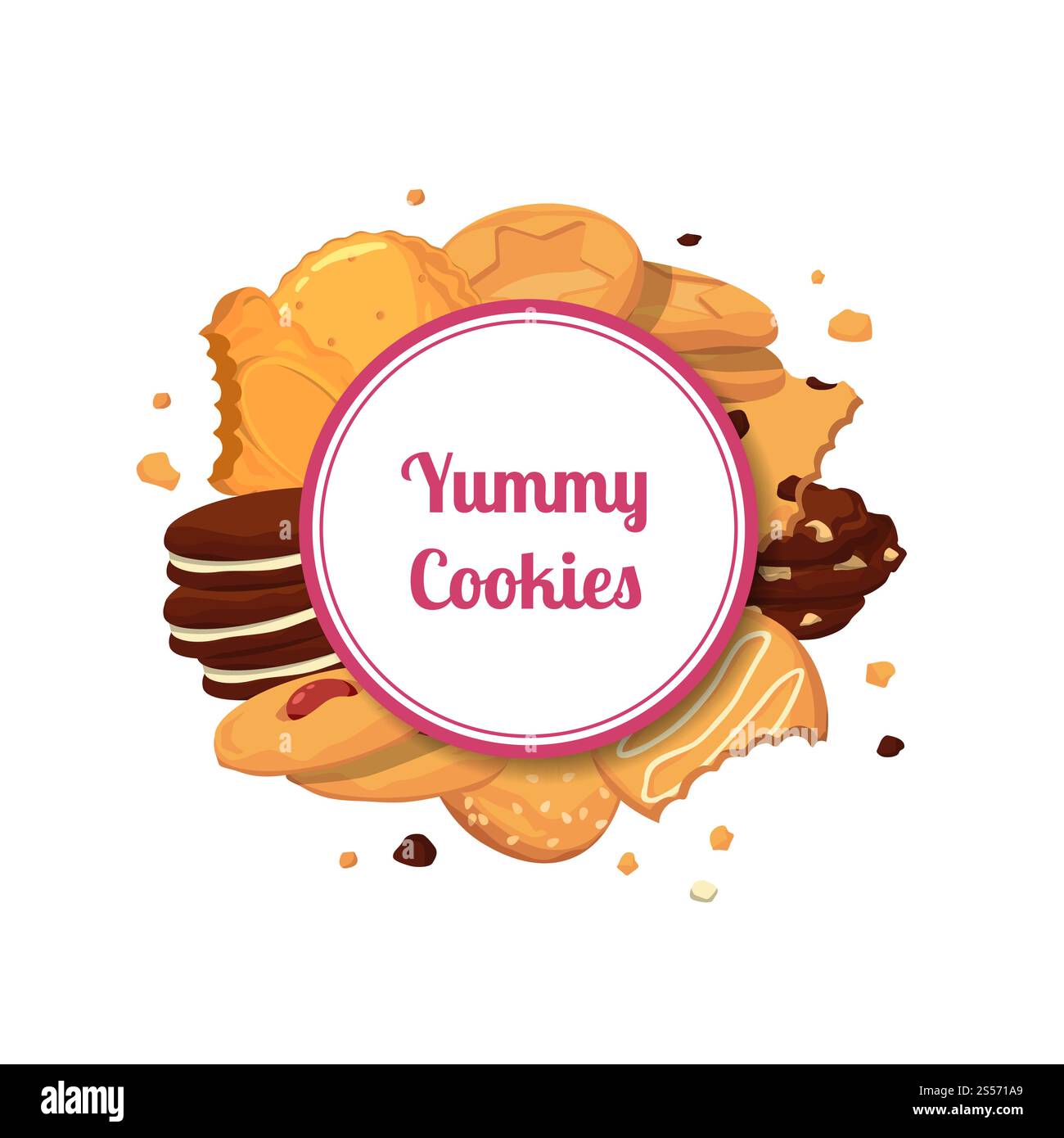 Vector cartoon cookies under circle with place for text illustration ...