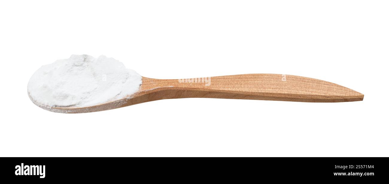 potato starch in wooden spoon isolated on white background Stock Photo ...