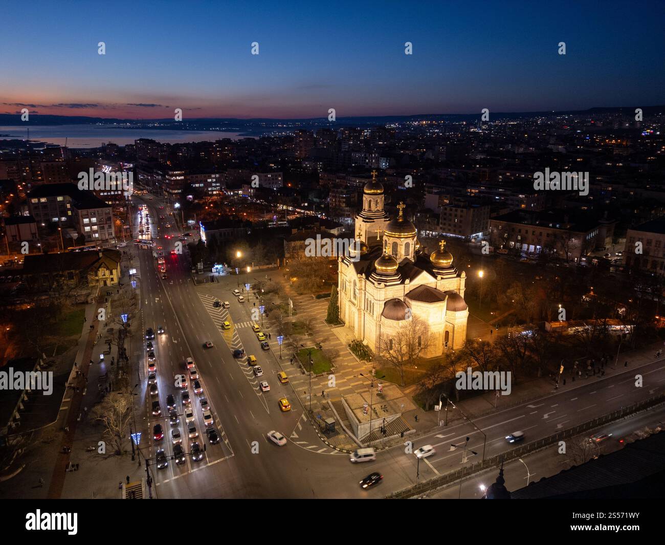 Aerial night view of Varna s Cathedral of the Assumption with ...