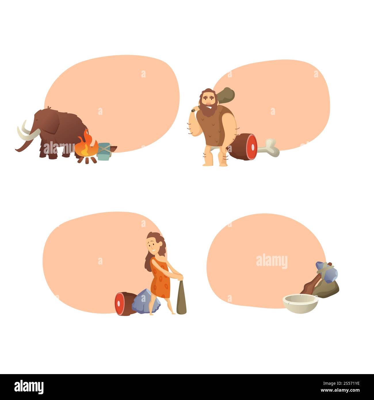 Vector cartoon cavemen stickers set with place for text illustration ...