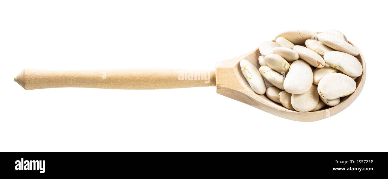 wooden spoon with lima beans isolated on white background Stock Photo ...