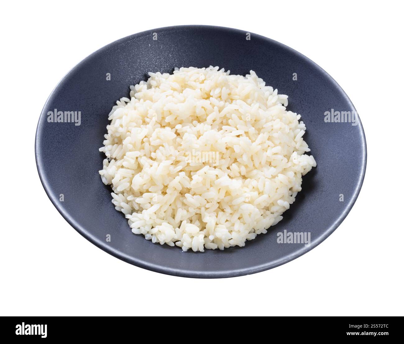 boiled parboiled rice in gray bowl isolated on white background Stock ...
