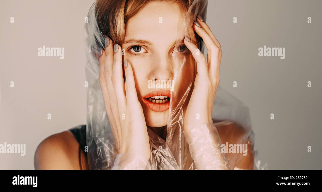 Anxiety attack. Mental disorder. Defocused art portrait of disturbed ...