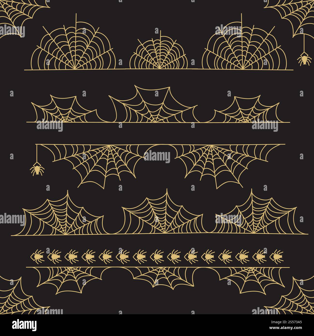 Gold Halloween vector frame border and dividers with spider web ...