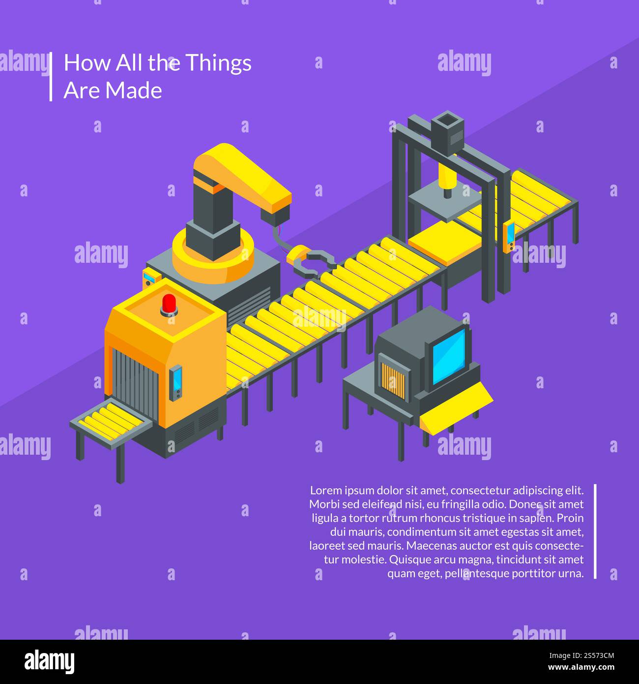 Vector isometric conveyor elements concept illustration. Factory ...