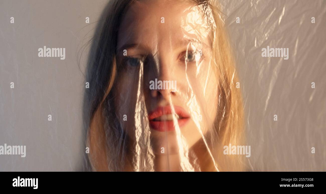 Sad girl. Female emancipation. Upset depressed scared woman face ...