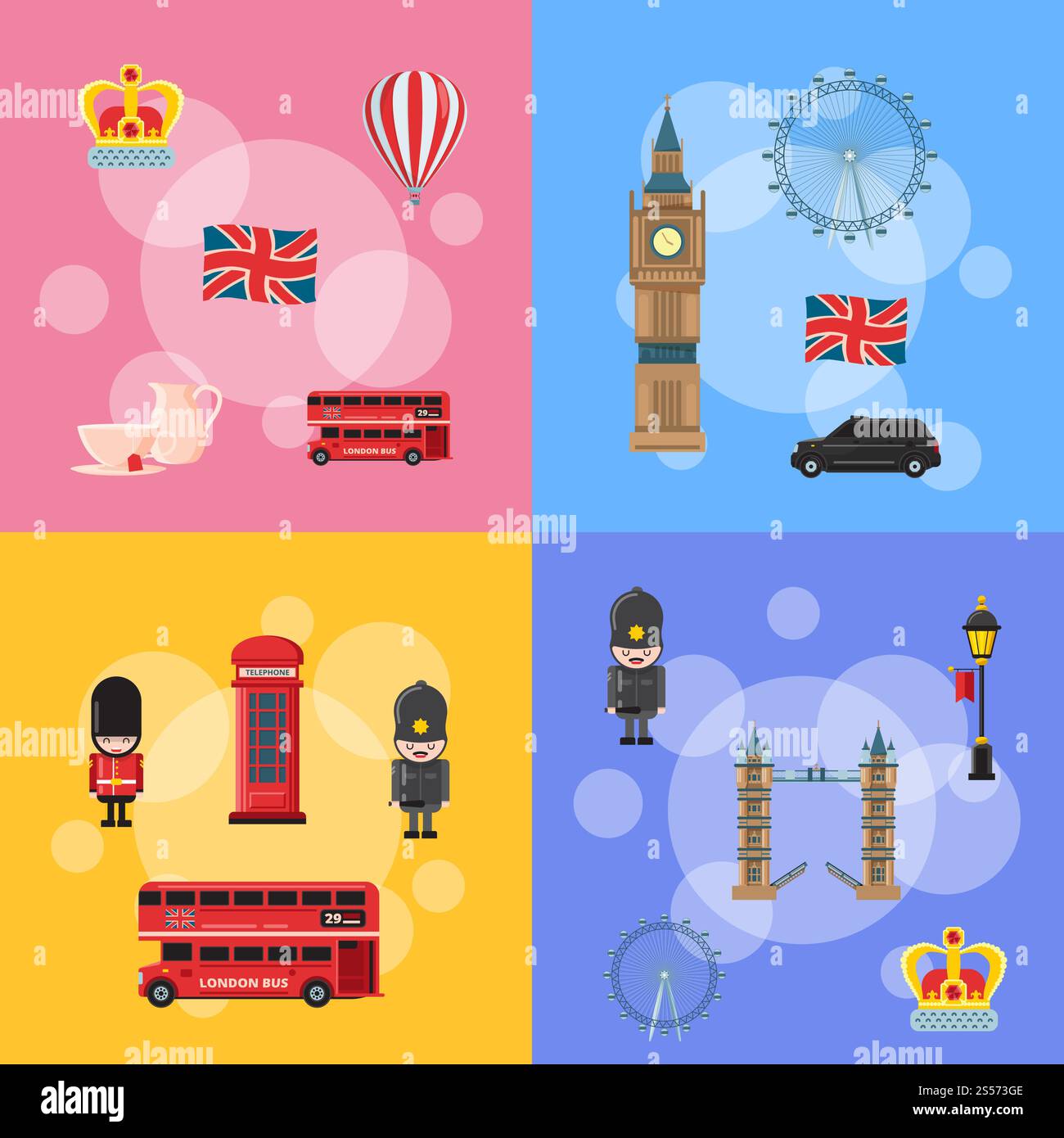 Set of banners vector cartoon London sights and objects concept ...