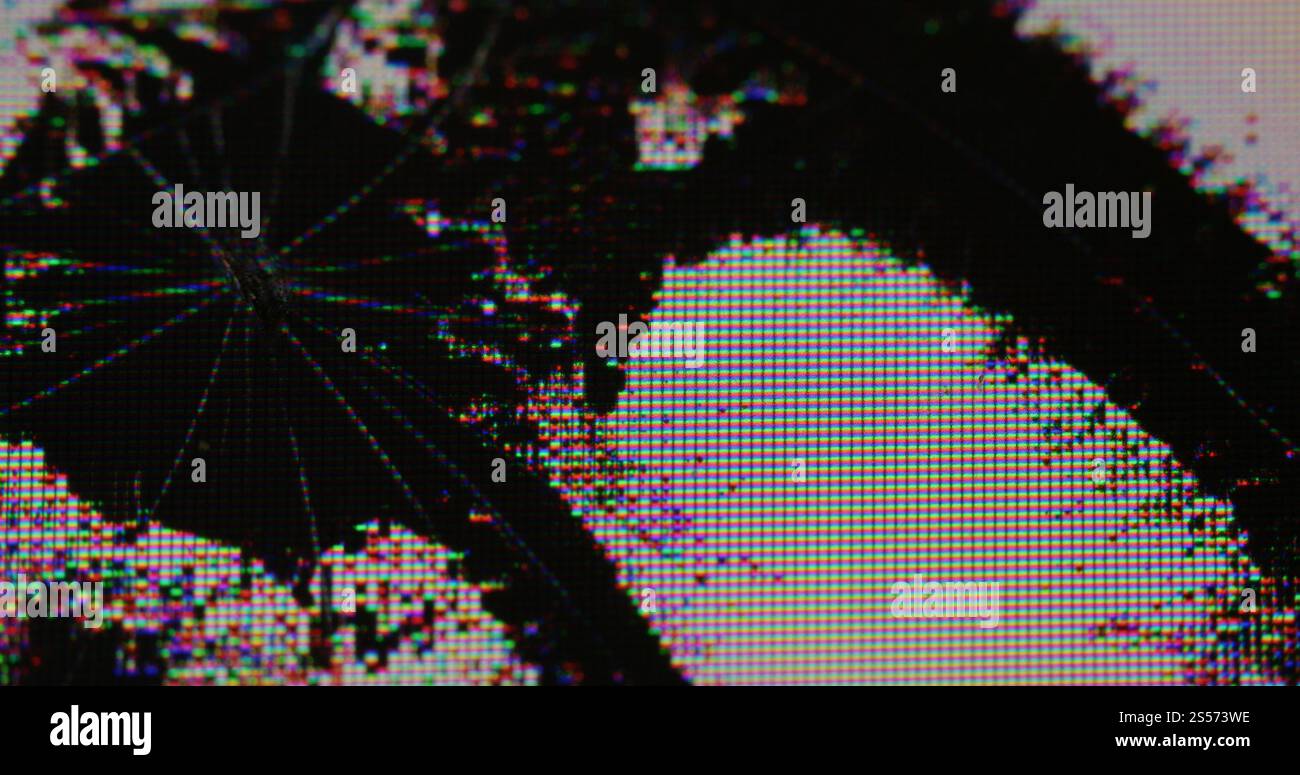 Defective display. Grunge pixel. Screen matrix TV deformation with ...