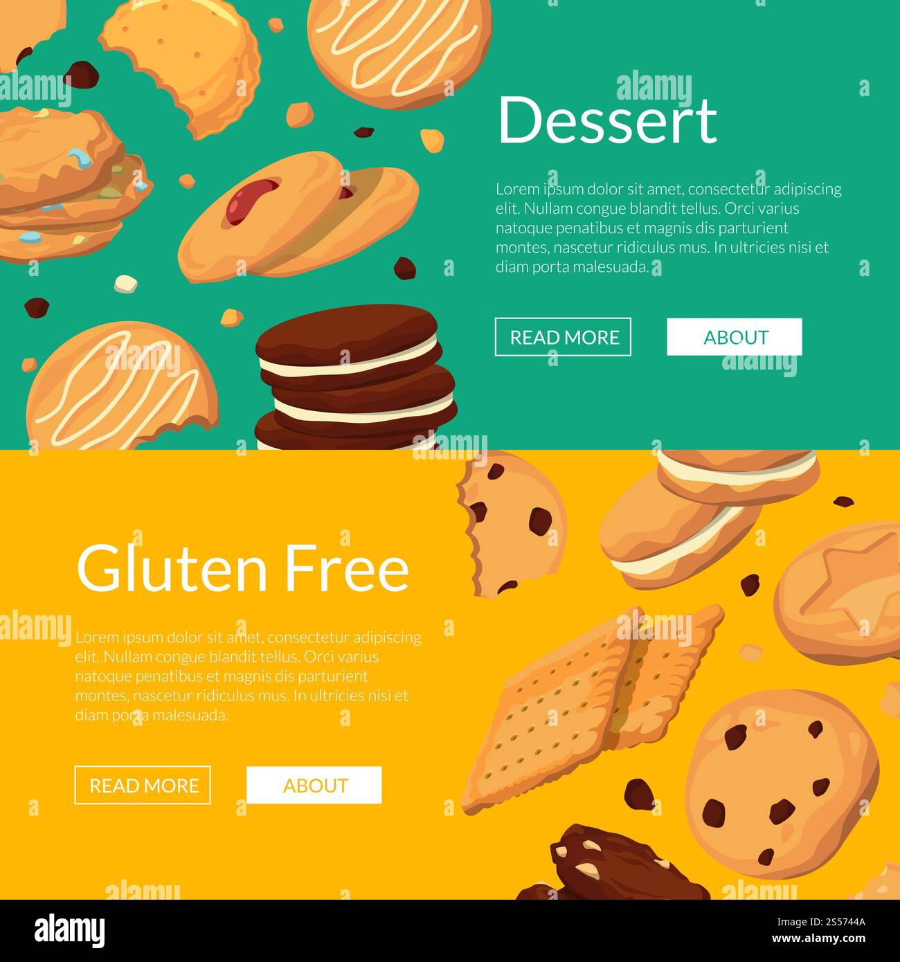 Vector horizontal web banners or poster with cartoon cookies ...