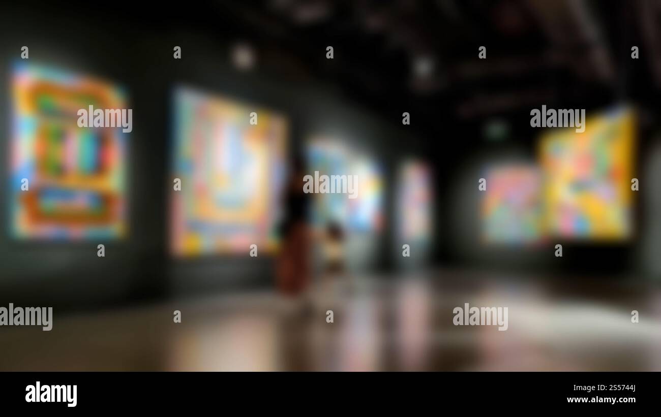 Art exhibition gallery generic background, colourful abstract painting ...