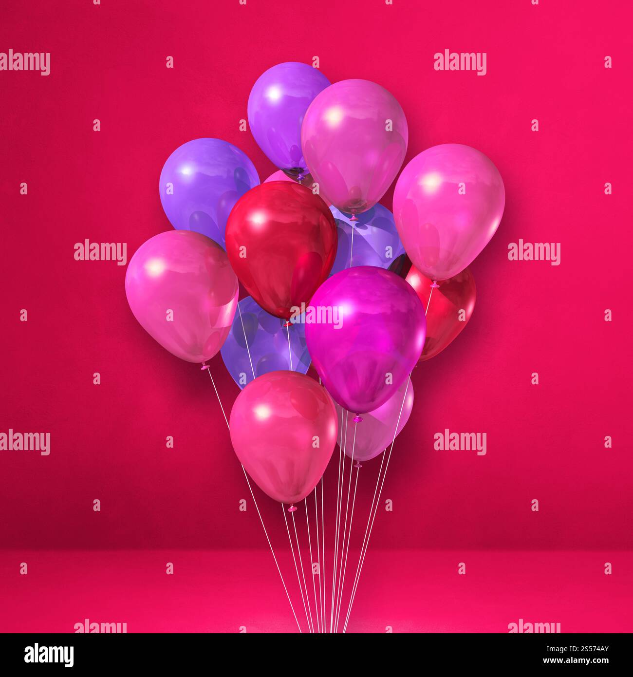 Balloons bunch on a pink wall background. 3D illustration render ...