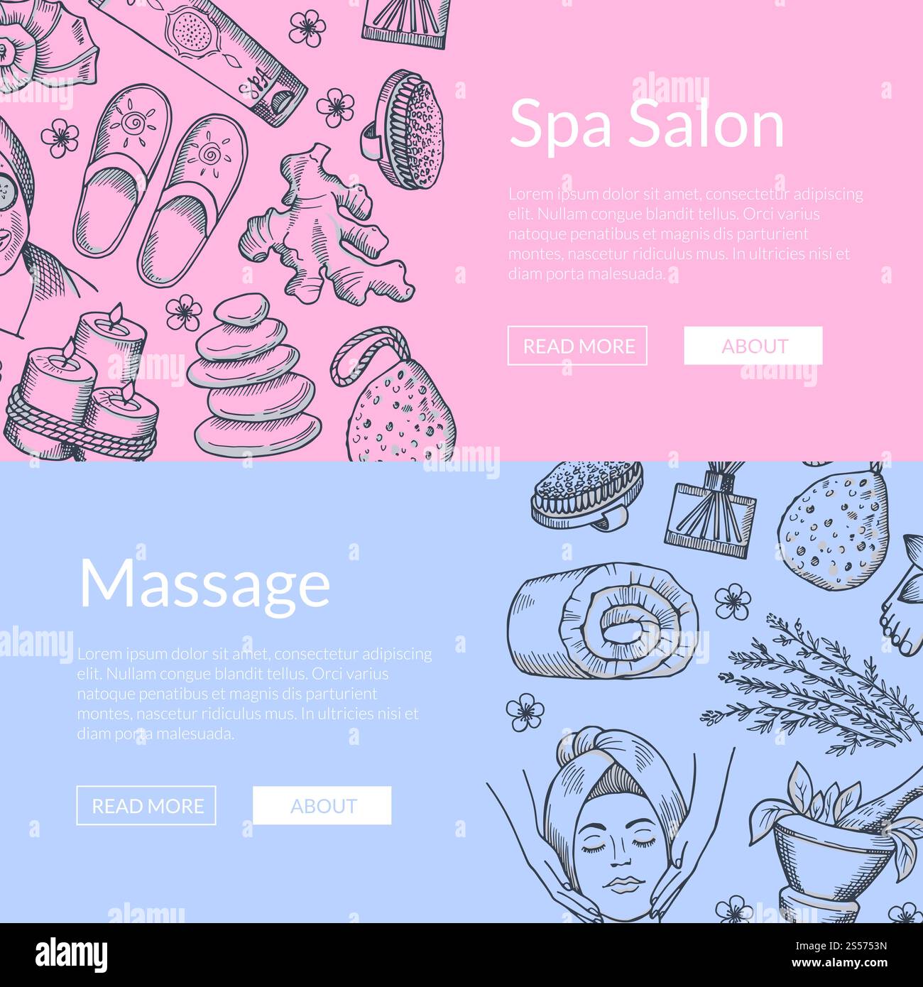 Vector hand drawn spa elements horizontal web banners or poster set ...