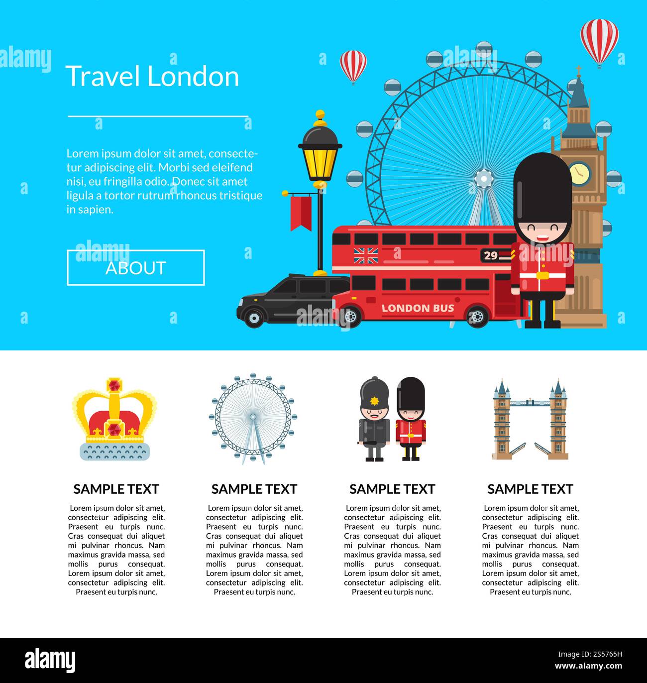 English London Brochure. Vector cartoon London sights and objects ...