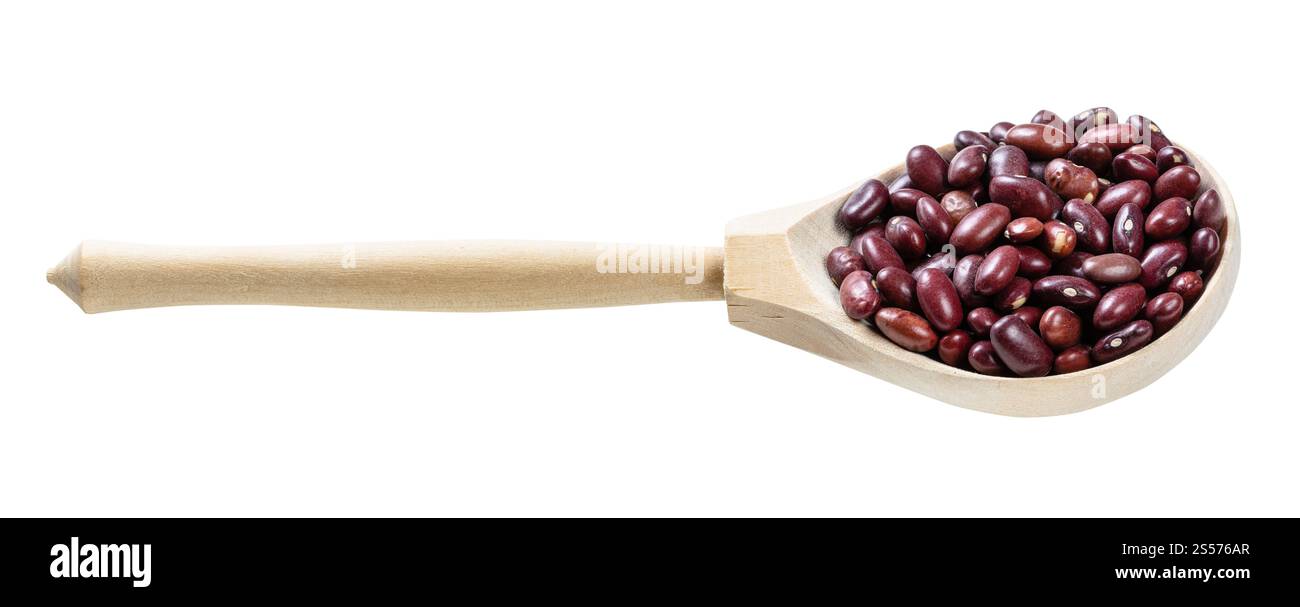 wooden spoon with mexican red beans isolated on white background Stock ...
