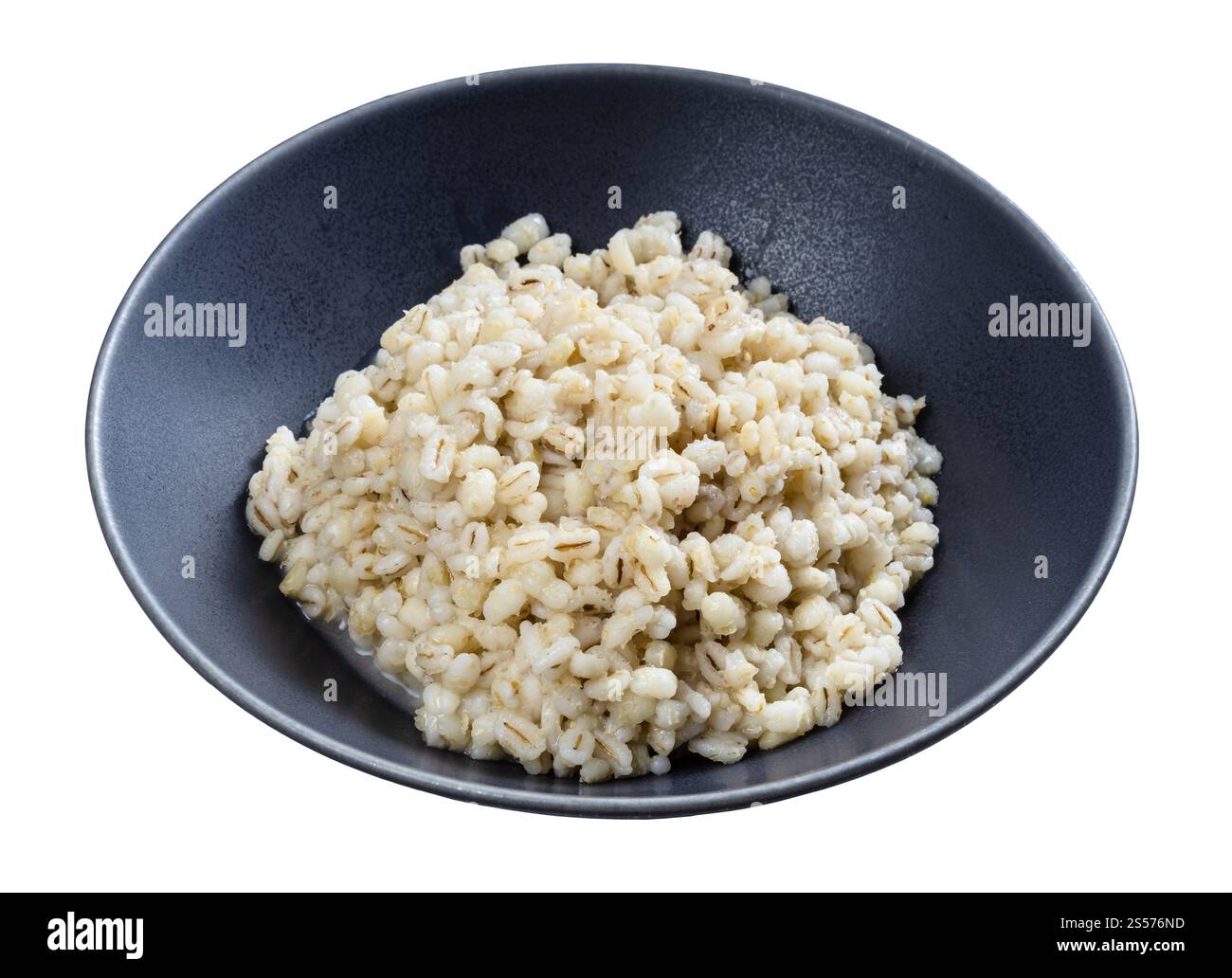 cooked porridge from pearled barley in gray bowl isolated on white ...