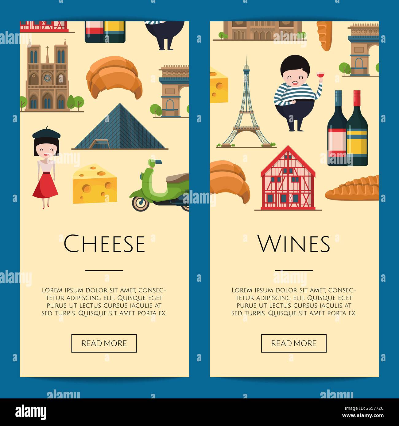Vector cartoon France sights and objects vertical web banners ...