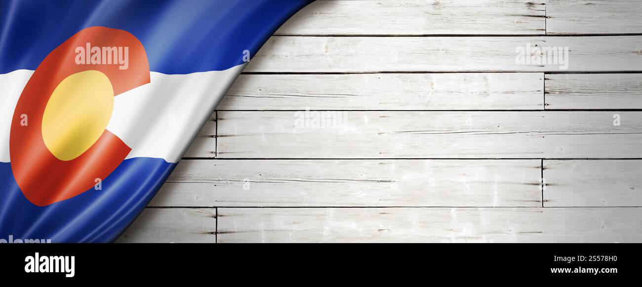 Colorado flag on white wood wall banner, USA. 3D illustration. Colorado ...