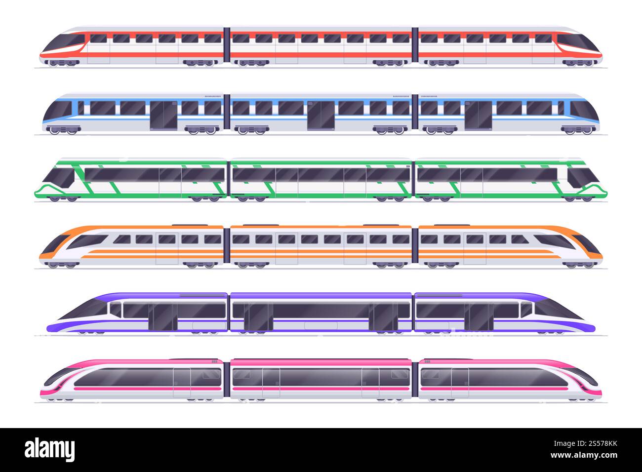 Passenger trains. Modern subway and railway train. City transportation ...
