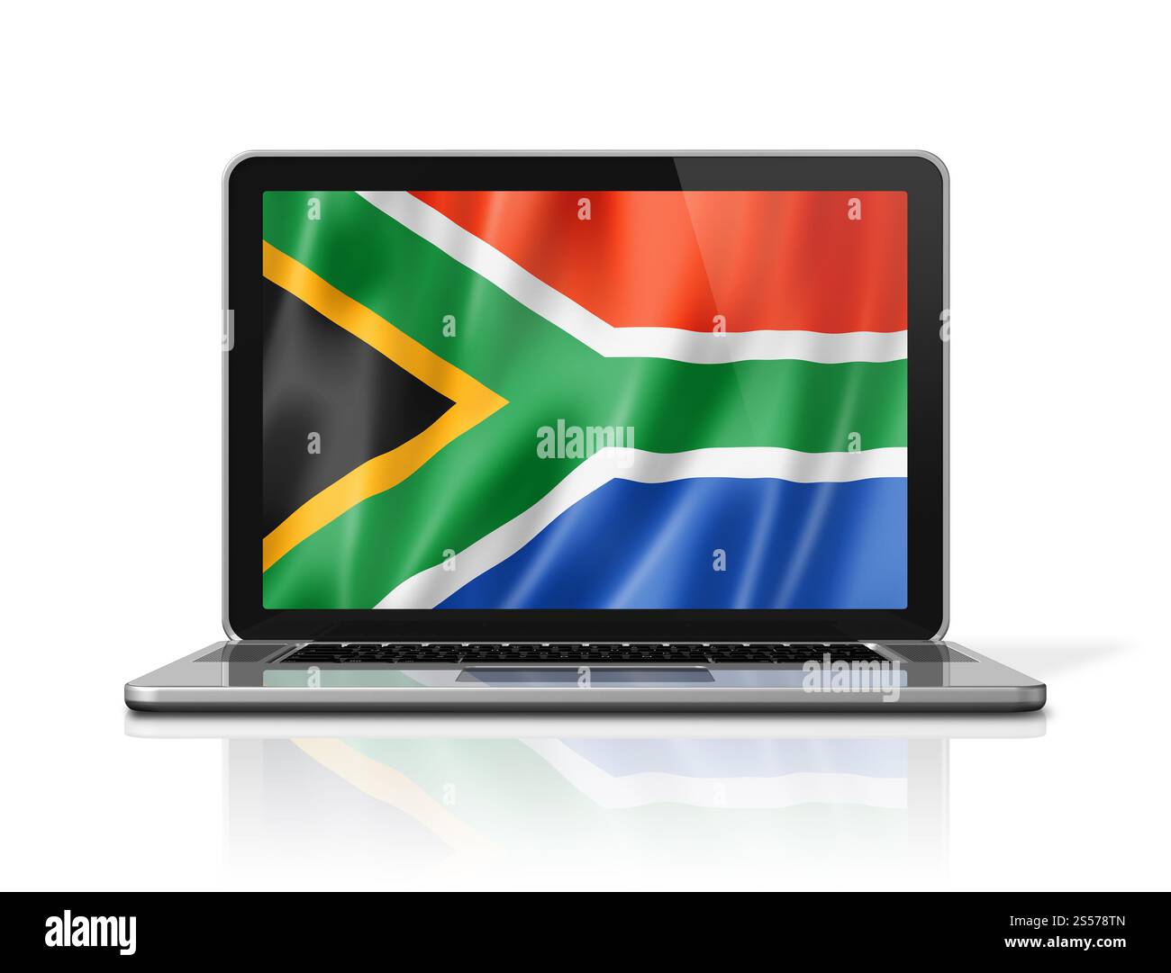 South Africa flag on laptop screen isolated on white. 3D illustration ...