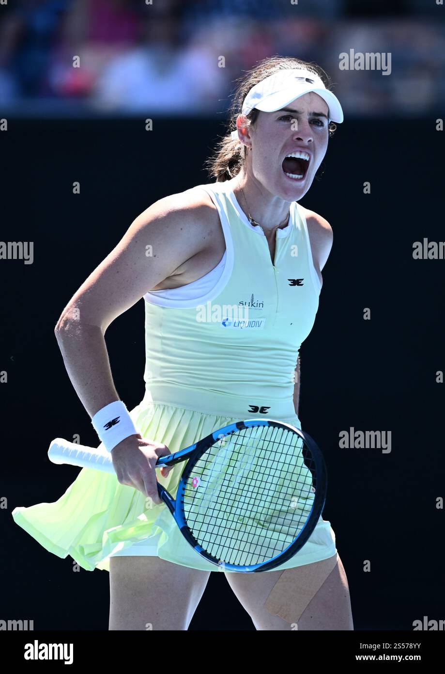 Melbourne, Australia. 14th Jan, 2025. Kimberly Birrell of Australia reacts during her round 1 ...