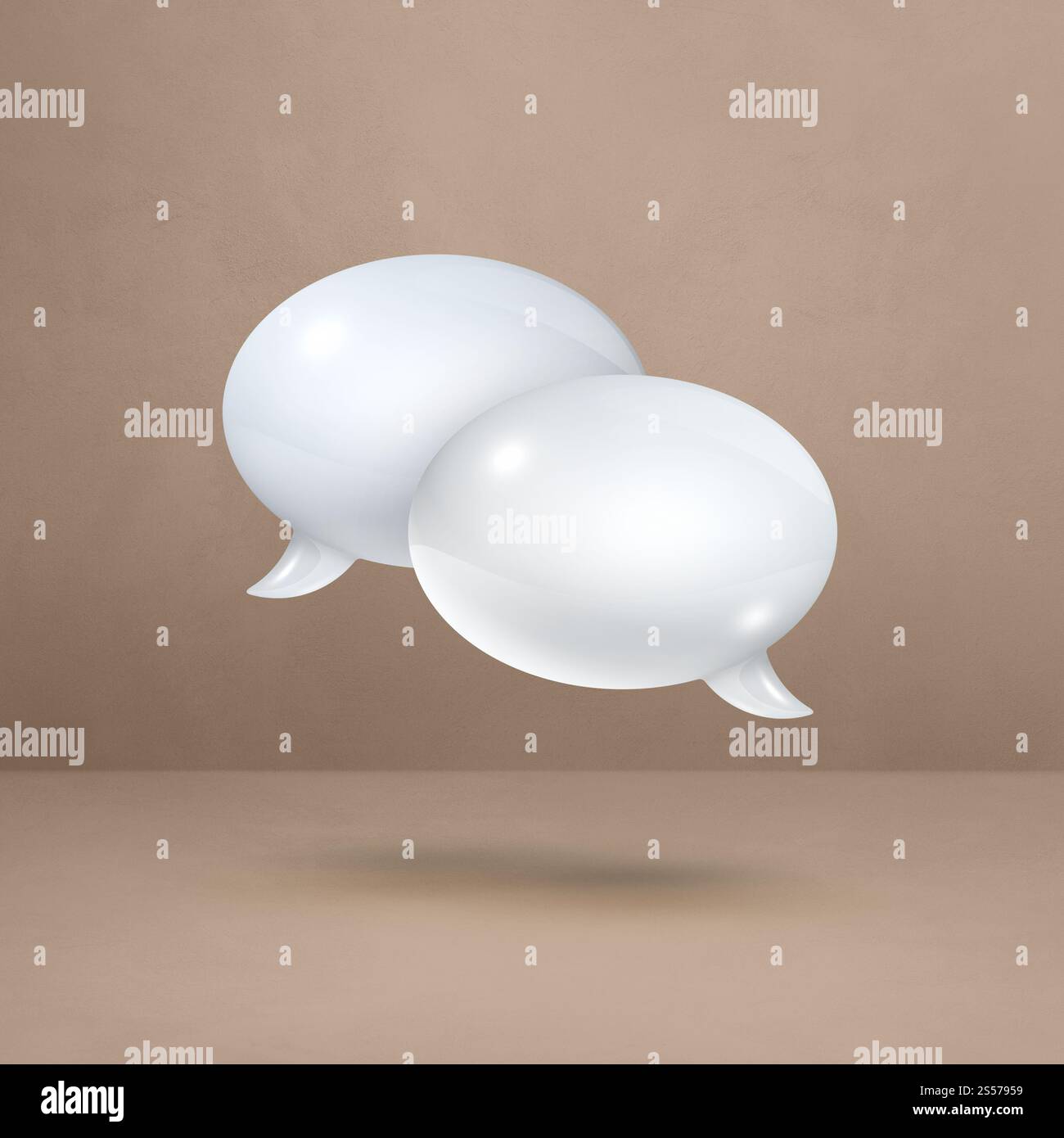 3D white speech bubbles isolated on beige square background. White ...
