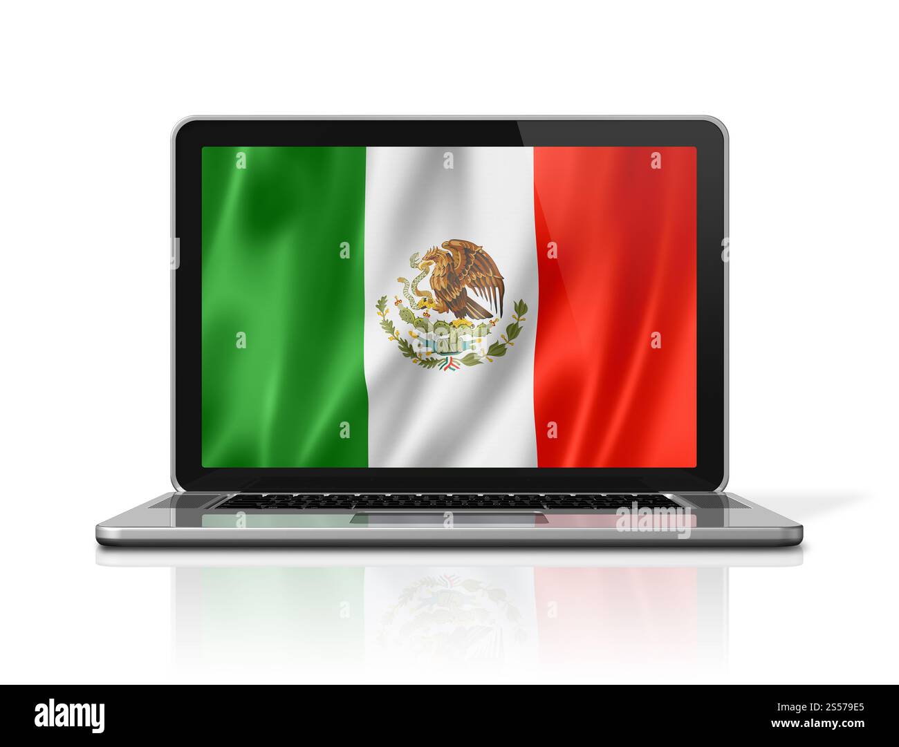 Mexico flag on laptop screen isolated on white. 3D illustration render ...