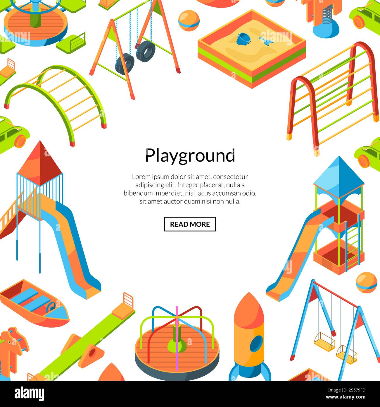 Vector isometric playground objects background with place for text ...