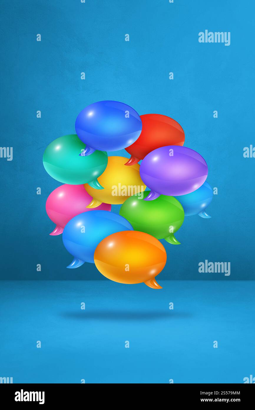 3D multicolor speech bubbles isolated on blue vertical background ...
