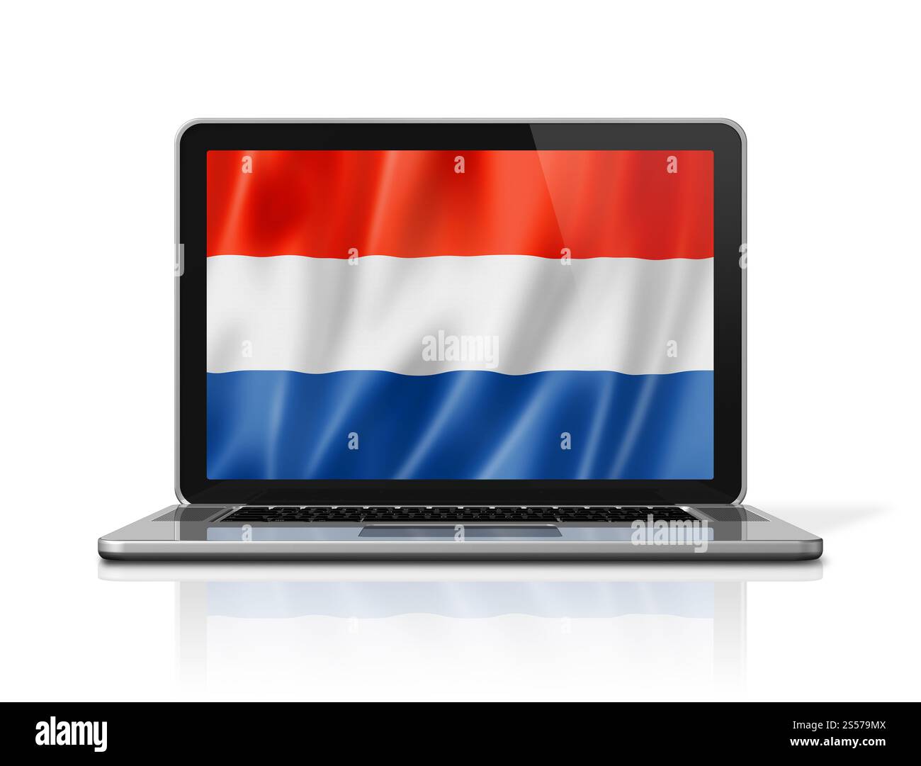Netherlands flag on laptop screen isolated on white. 3D illustration ...