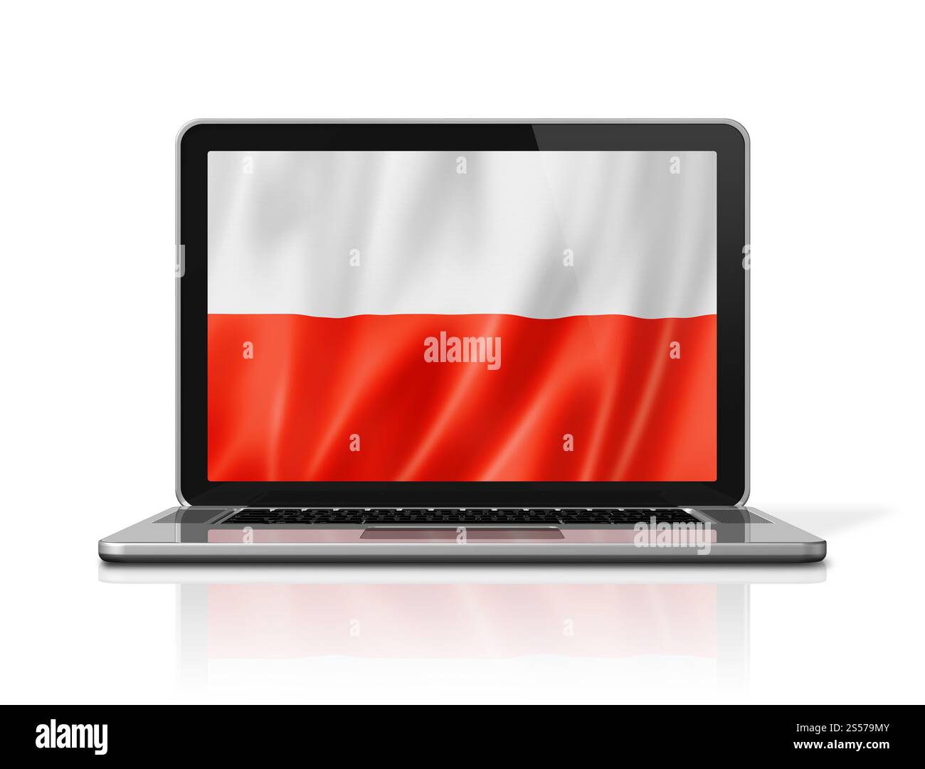 Poland flag on laptop screen isolated on white. 3D illustration render ...