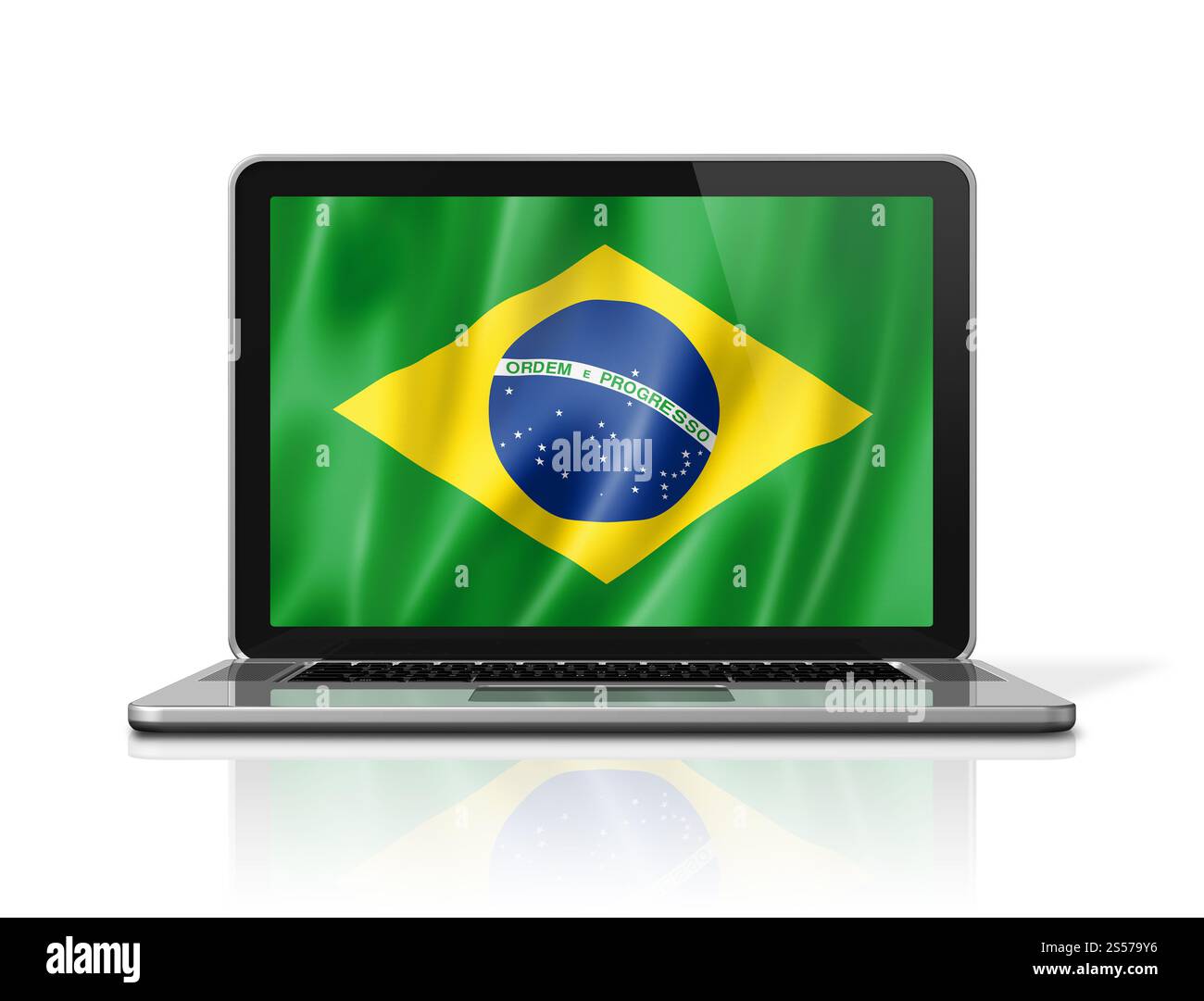 Brazil flag on laptop screen isolated on white. 3D illustration render ...