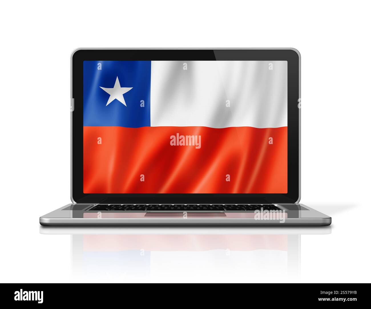 Chile flag on laptop screen isolated on white. 3D illustration render ...