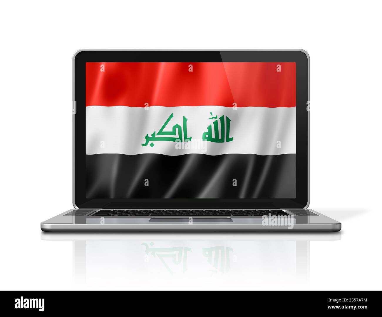 Iraq flag on laptop screen isolated on white. 3D illustration render ...