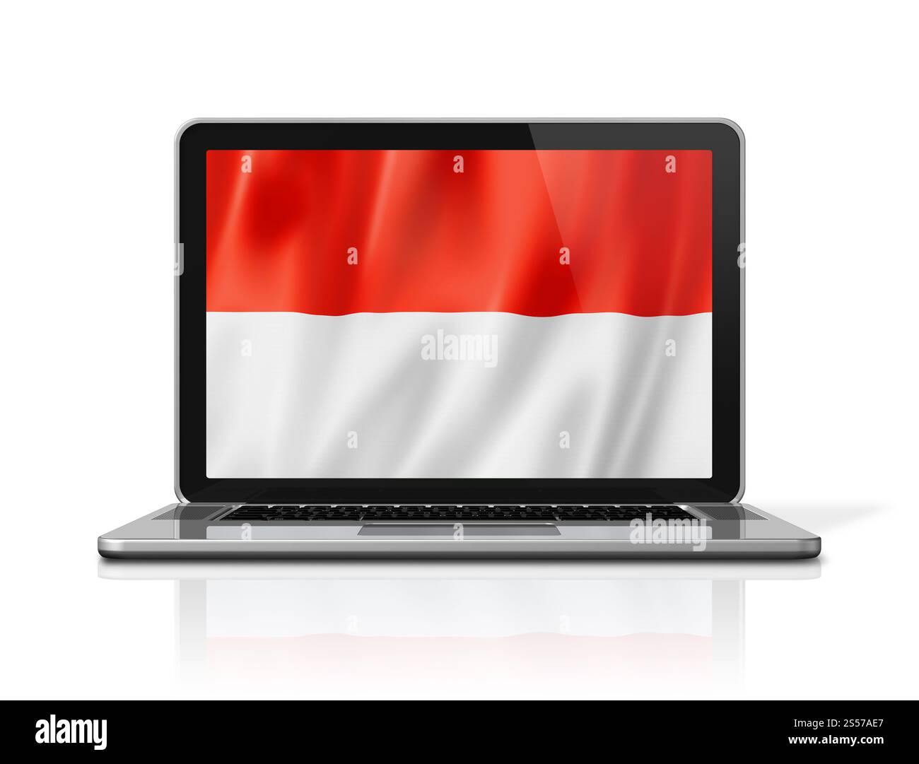 Monaco flag on laptop screen isolated on white. 3D illustration render ...