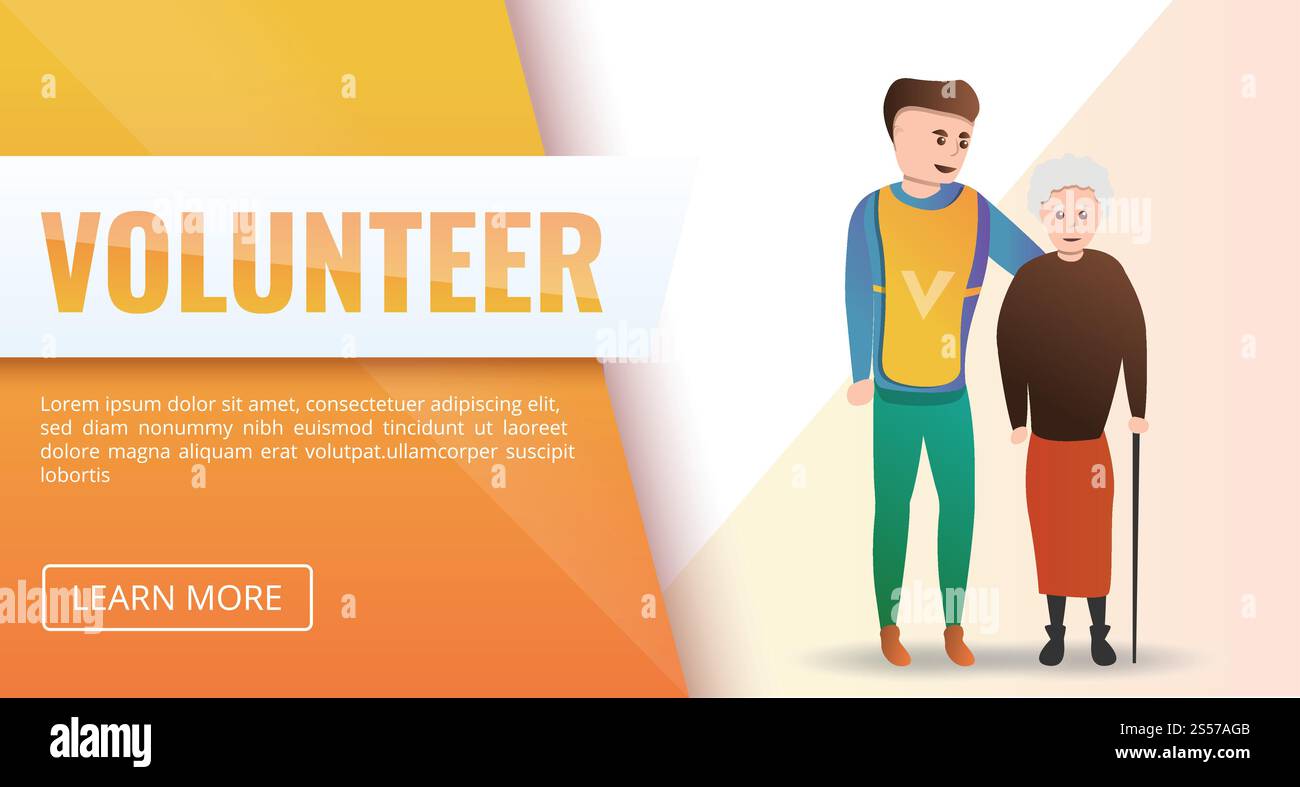 Volunteer helping concept banner. Cartoon illustration of volunteer ...