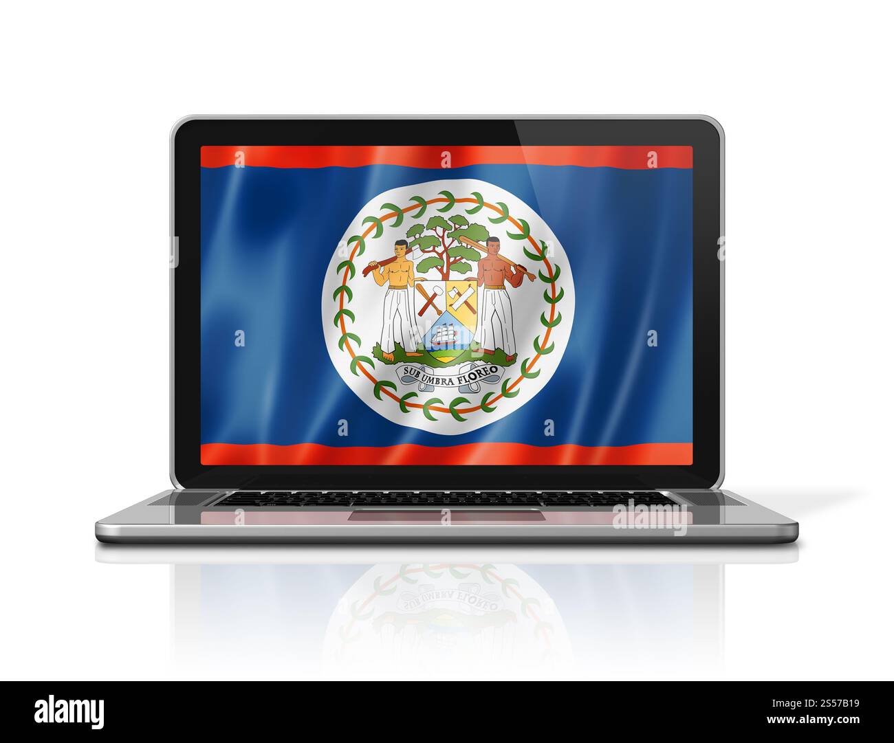 Belize flag on laptop screen isolated on white. 3D illustration render ...